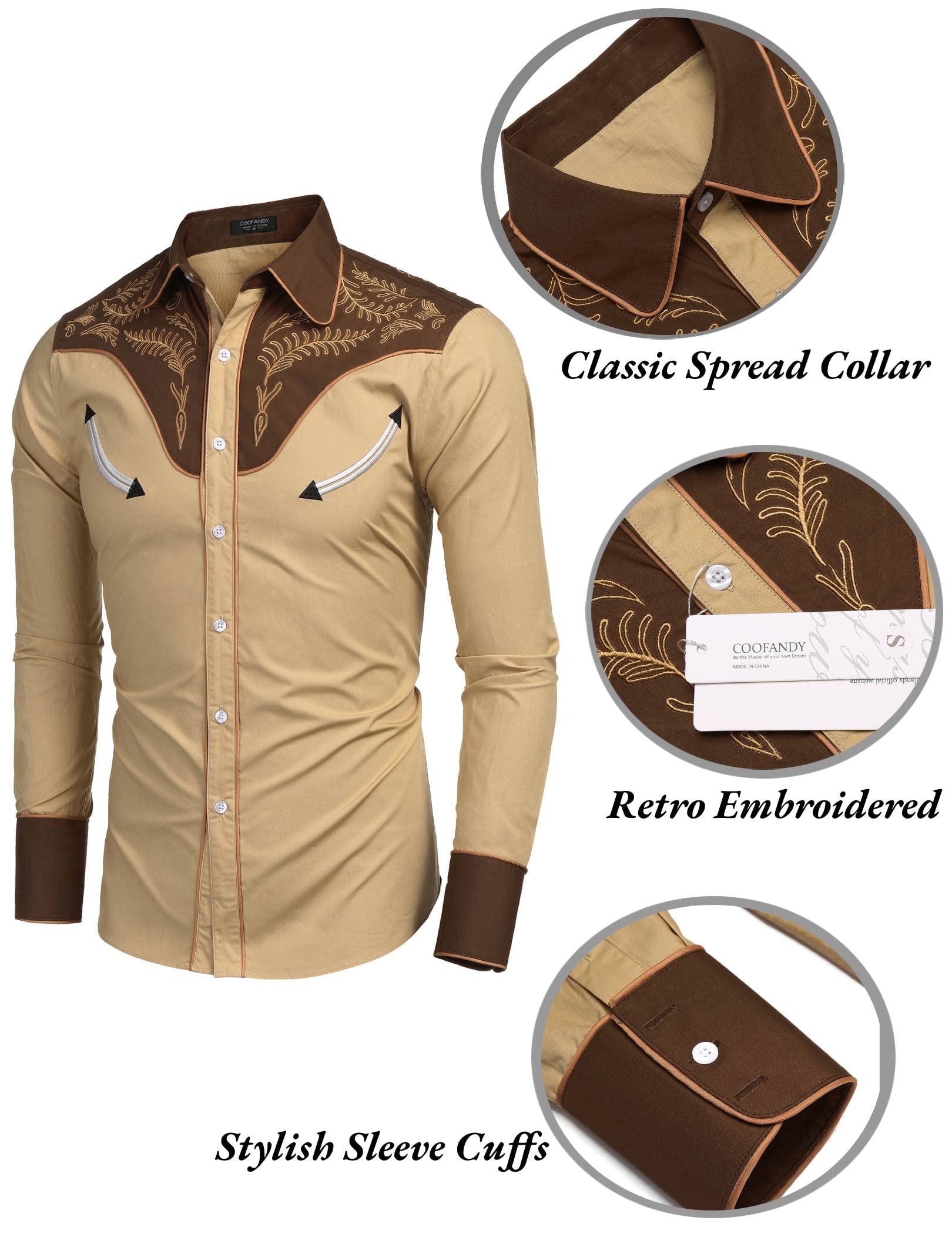 COOFANDY Mens Embroidered Cotton Floral Shirts Fashion Long Sleeve Casual Shirt