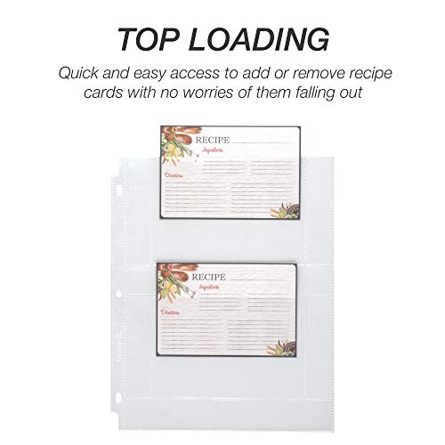 Samsill Recipe Card Page Protectors for 8.5 x 11 Recipe Binder, 4 x 6 Pockets, 2 Pockets, 50 Count, Recipe Book Pocket Page Refill Sheets, Side Margin Loading, for 8.5 x 11 Standard 3 Ring Binders