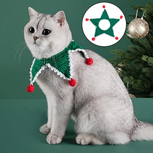 KLKCMS cat and Dog Costume Premium Hand Made Knitted Wool Pet Scarf Puppy Small Dogs and Cats Universal Adjustable Bib Pets Supplies for Christmas, Green2