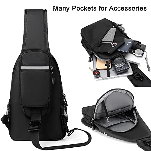 NUFR Sling Bag Sling Backpack Crossbody Backpack for Women Men Waterproof Chest Shoulder Bag Daypack for Hiking Walking Travel USB Charger Port (Gray)