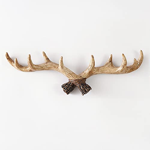 Mingoods Wall Hooks Deer Antler Rack Wall Mounted Cap Coat Clothes Hanger Scarves Towels Key Holder Antler Wall Decoration (Light Brown)