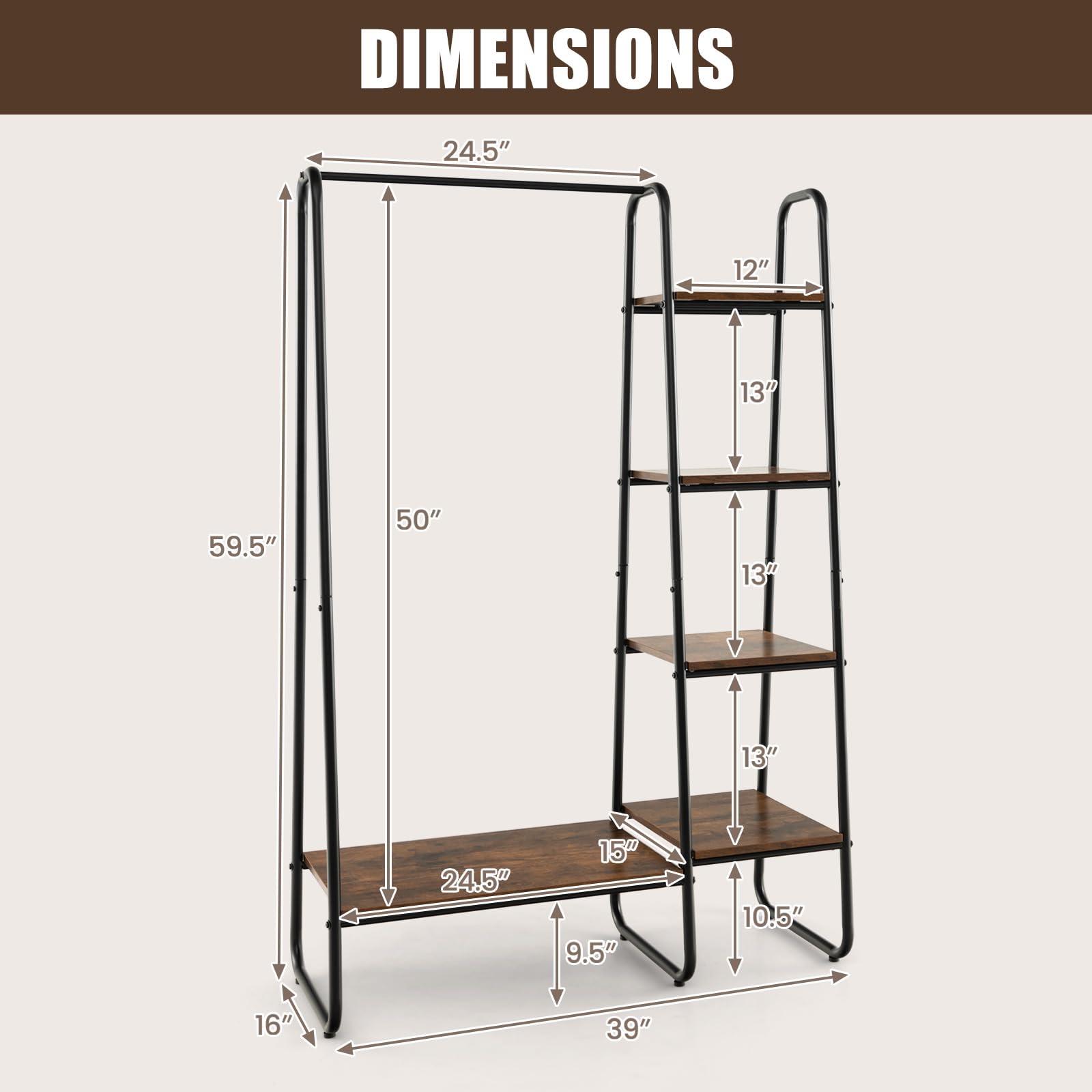 Tangkula Garment Rack with Shelves, Clothes Rack with 5 Shelves & Hanging Bar, Open Wardrobe for Hanging Clothes and Storage, Free Standing Closet Organizer, Clothing Rack for Bedroom Entryway