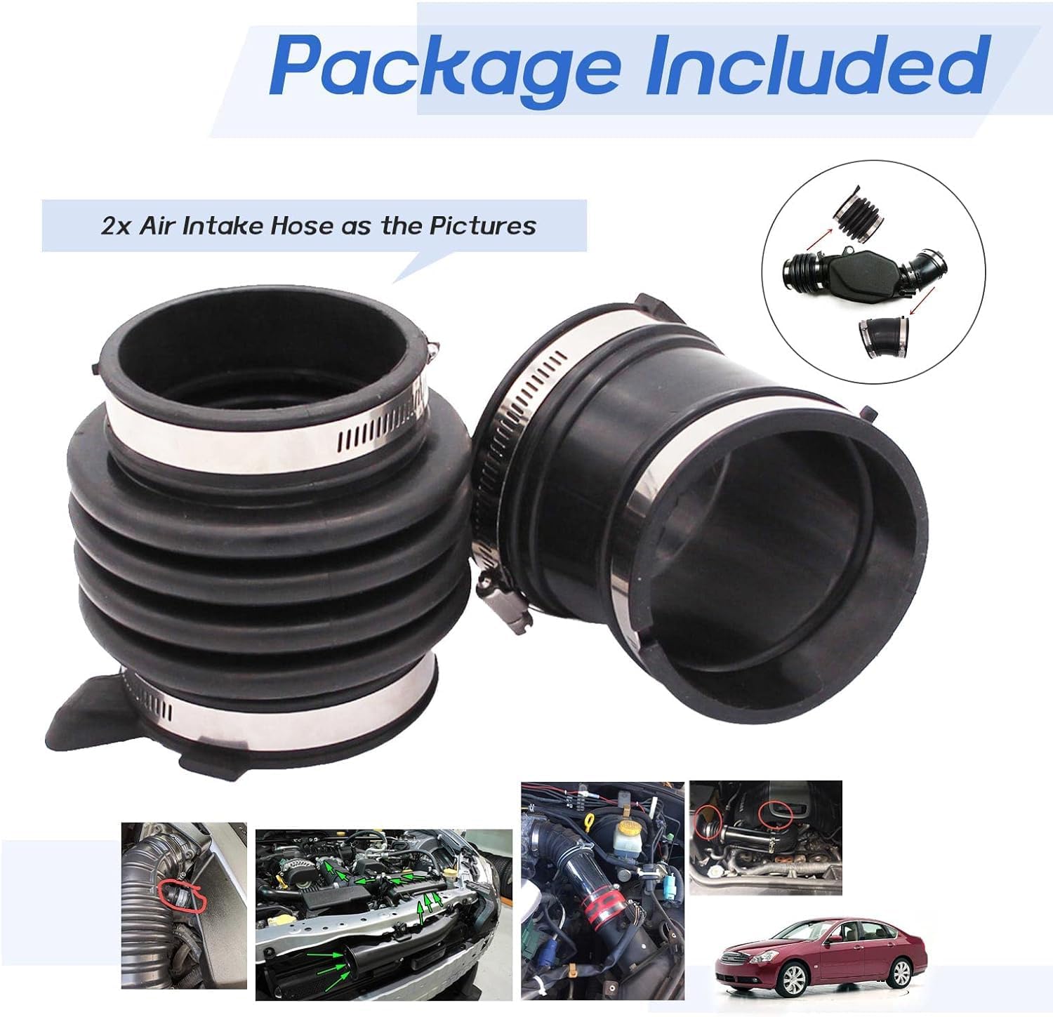 FUSCH Set of Air Intake Resonator Hose Tube Boot Duct Compatible with Infiniti 2006-2009 M35 3.5L 2006-2009 M45 3.5l 4.5l 2003-2007 G35 Replace# 16576-EG00A 16576-AL50A