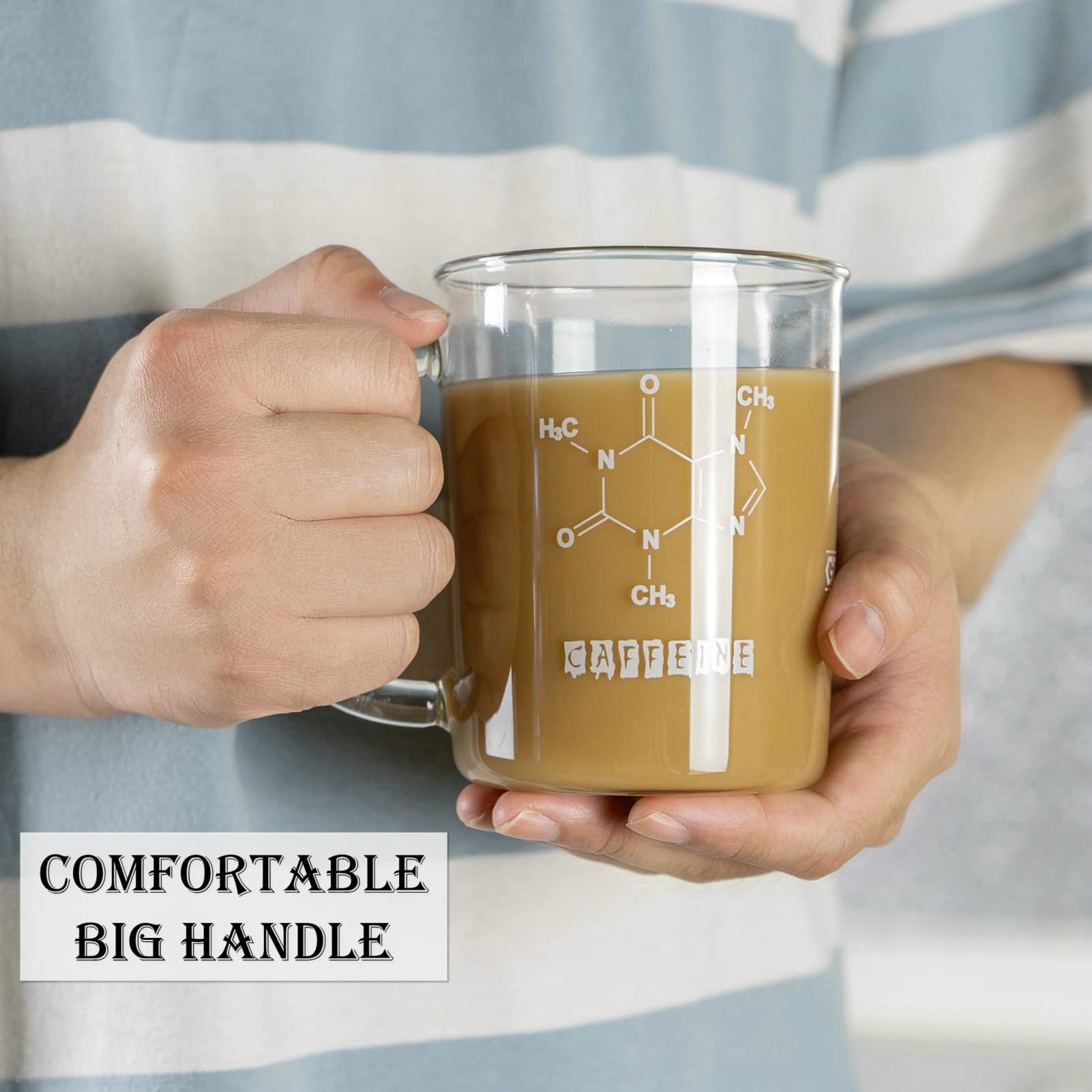 GLASKEY Caffeine Beaker Mug,16 oz Anti-dripping Borosilicate Caffeine Mug,Cool Coffee Mugs with Handle,Chemistry Mug,Measuring for Coffee,Tea,Hot and Cold Beverage