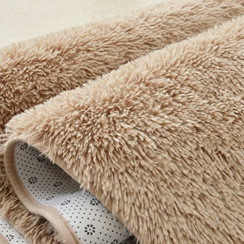 ECM. Beautiful Living Room Rug Set - Solid Aesthetic Soft Fluffy Rug Carpet for Home, Dining Room, and Kitchen - Faux Fur Anti Slip Rug & Water Absorber Bathroom Carpet Set - Taupe