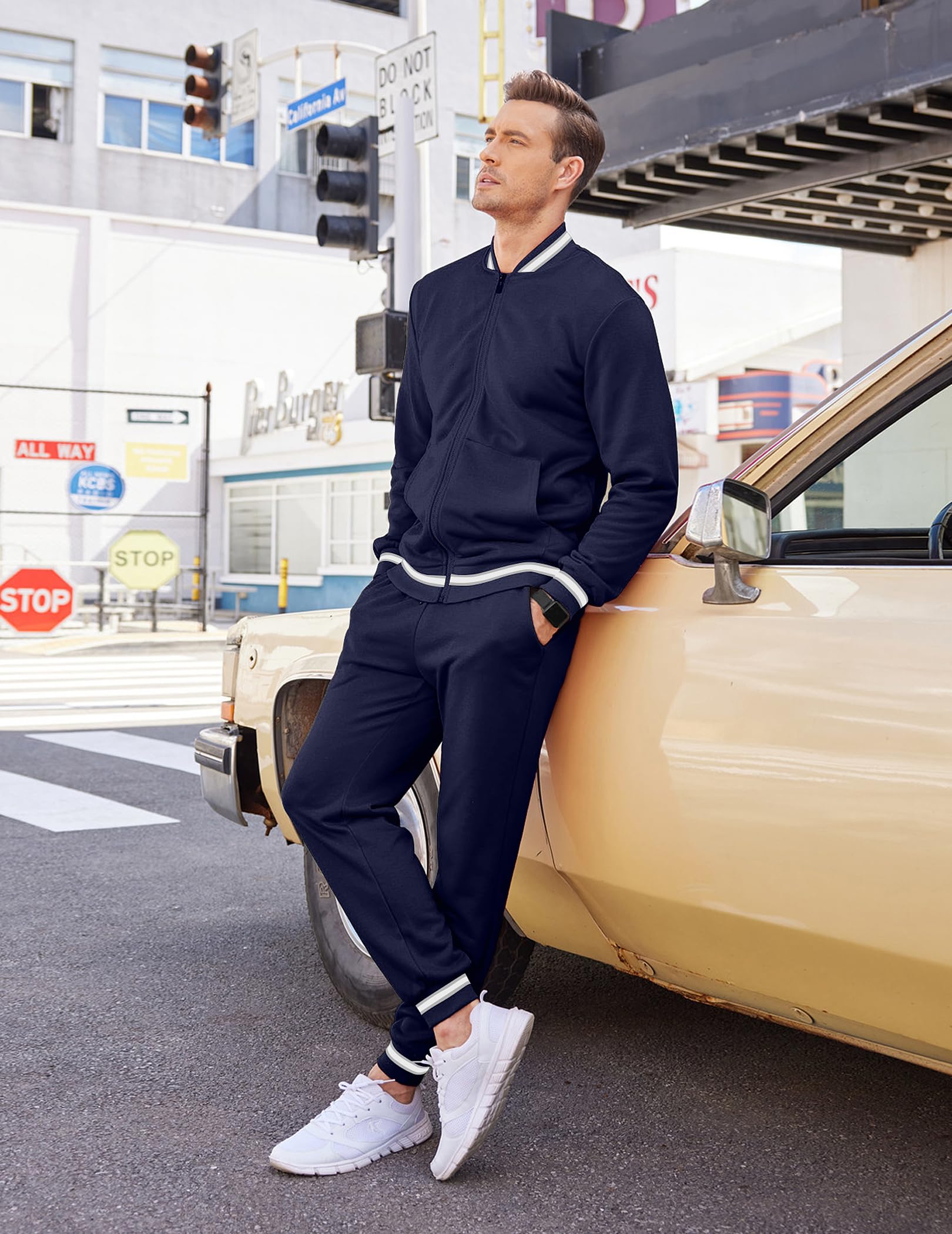 COOFANDY Tracksuit For Men Set Zip Up Jogging Suits 2 Piece Warm Casual Athletic Jogging Sweatsuits Navy Blue