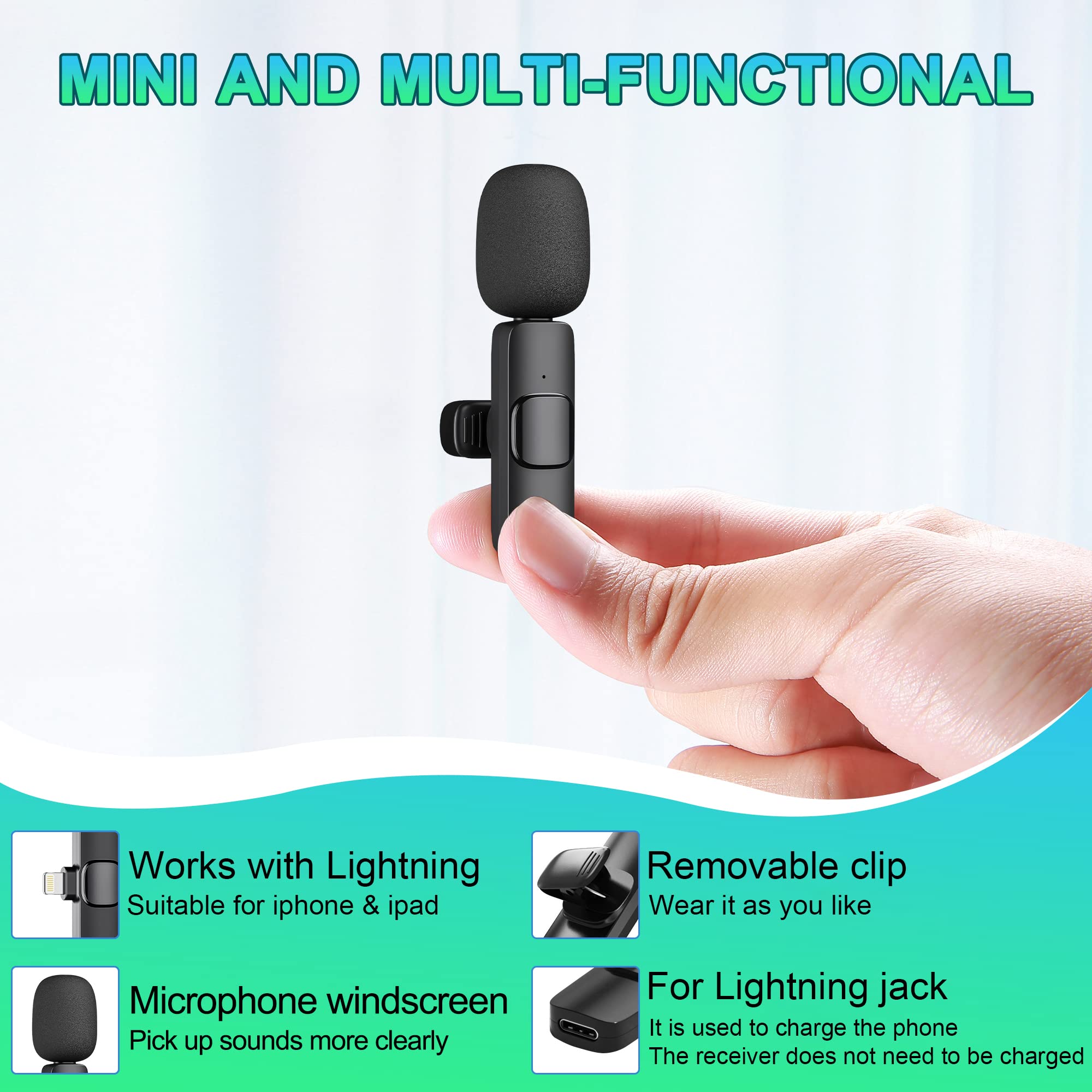 CWZZ Wireless Lavalier Microphone for iPhone iPad, Professional Wireless lavalier Microphone with Clearer Audio, Wireless Microphones, Mini Microphones for Interview, TikTok, YouTube…