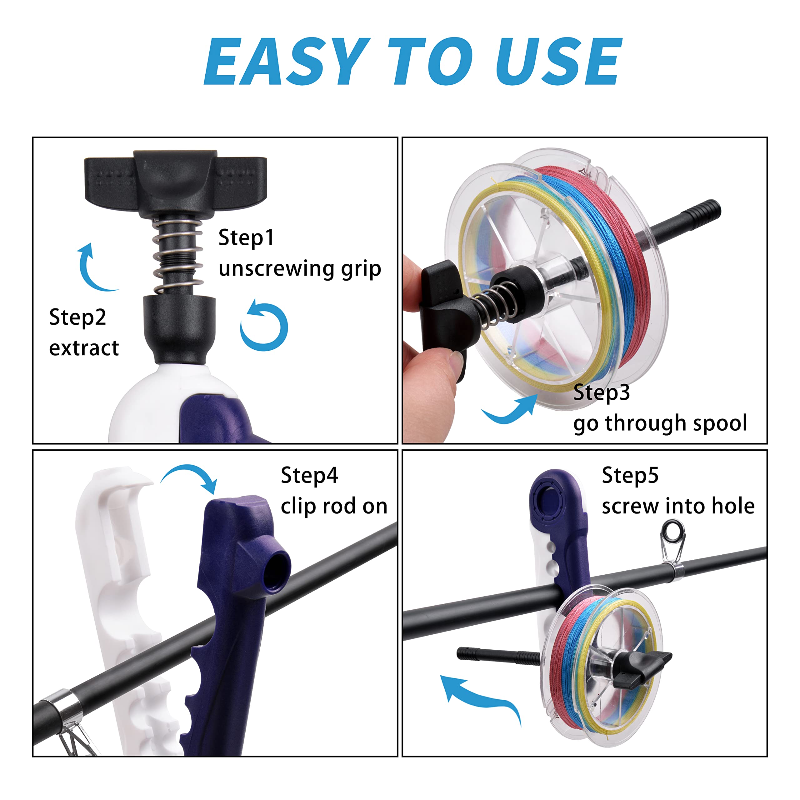 FUSIGO Mini Portable Fishing Line Spoolers, Adjustable Spinning Spool Station Plastic Winder Spooler Universal Winding Spooler (Blue)