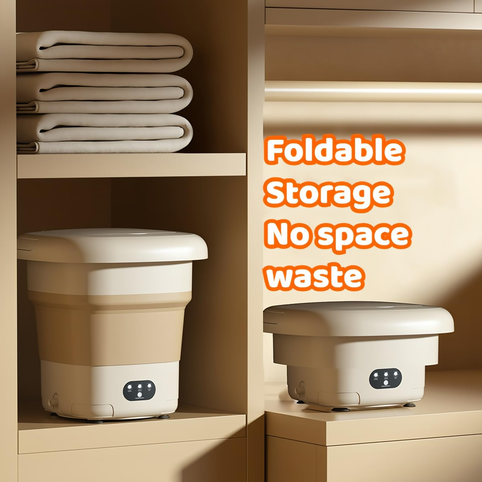 LEMATEEK Foldable Washing Machine, Portable Washing Machine Foldable for Baby Clothes Underwear Small Items, Foldable Mini Washing Machine 2 Modes for Apartments, Dorms, Travel, Capacity 9L, Khaki