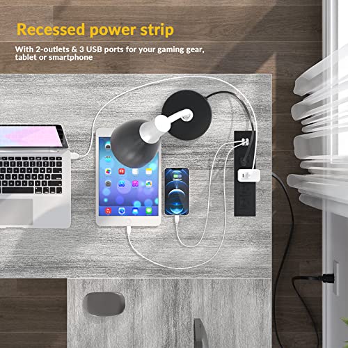 Unikito L Shaped Desk with USB Charging Port and Power Outlet and Office Lateral File Cabinet White Oak