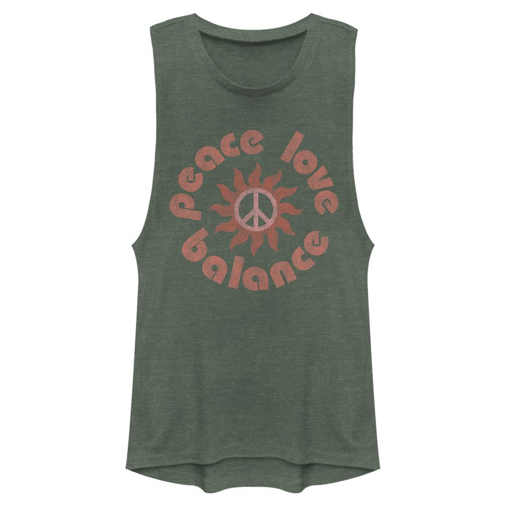 Fifth Sun Peace Love Balance Women's Muscle Tank, Pine Green Heather, Large