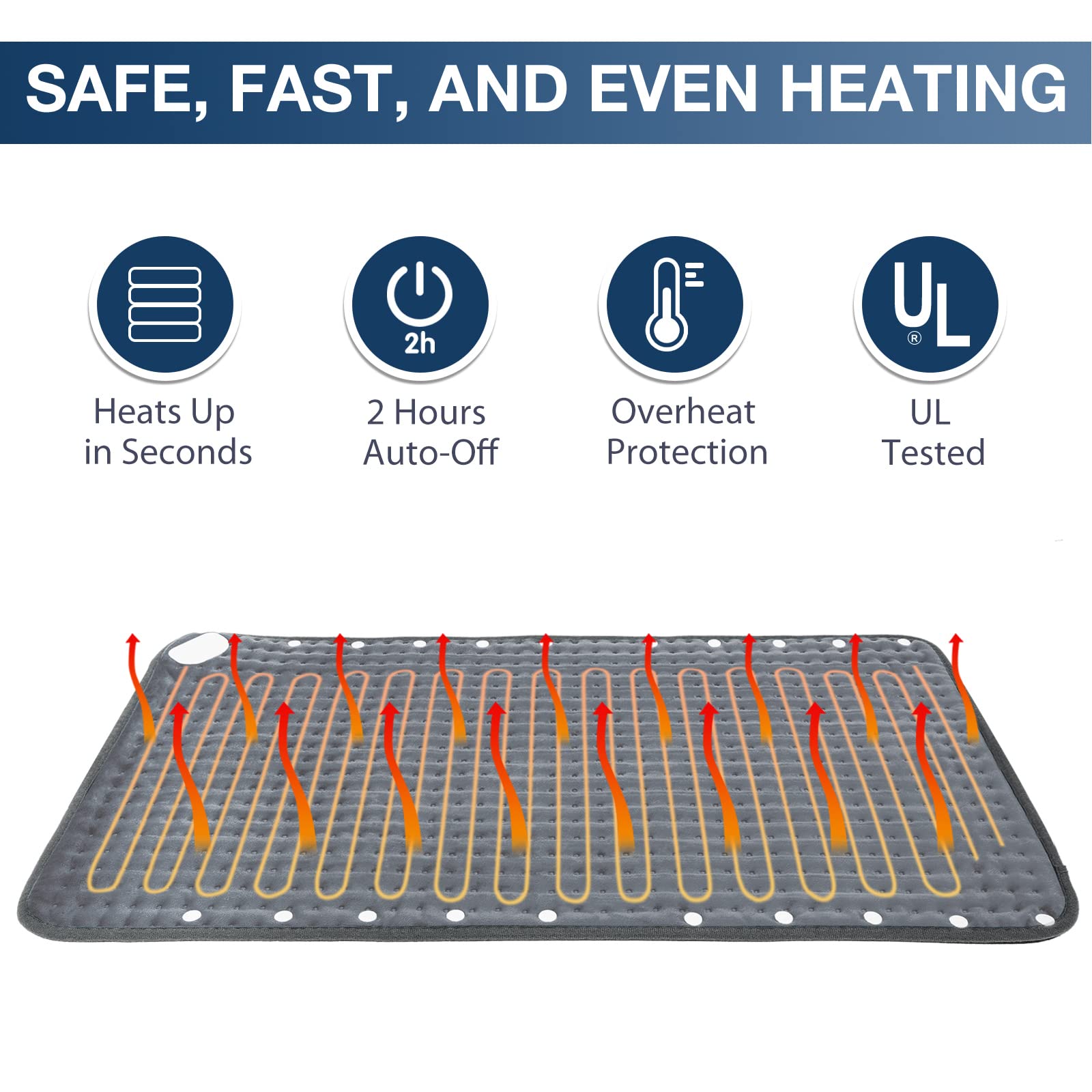 DAILYLIFE Heating Pad, Foot Warmer, 17"x33" Electric Heating Pad for Back Pain Relief, UL Certified with Overheating Protection | 6 Heating Settings | Auto-Off | Machine Washable, Gray