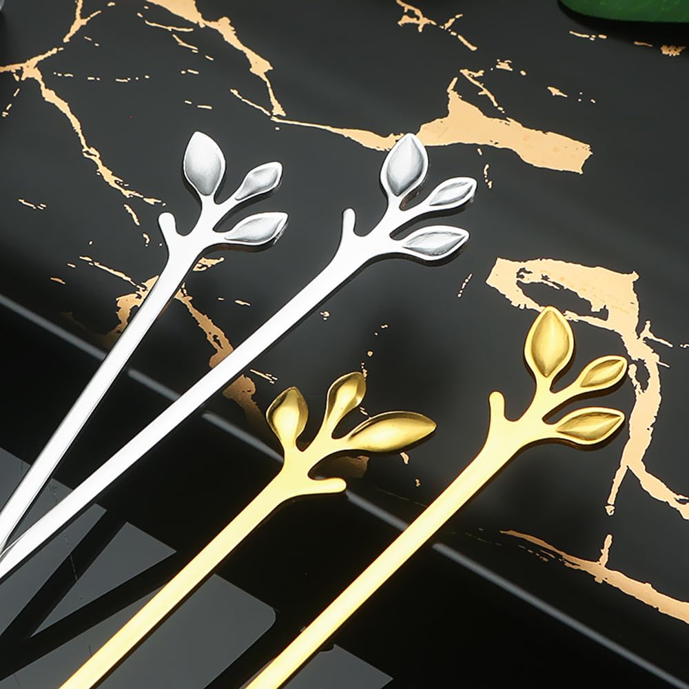 Gold Leaf 6.5inch Teaspoons Set of 6, Stainless Steel Espresso Stirring Spoons,Long Handle Coffee Stir Spoons Set for Coffee Bar, Home Tea Party, Drink
