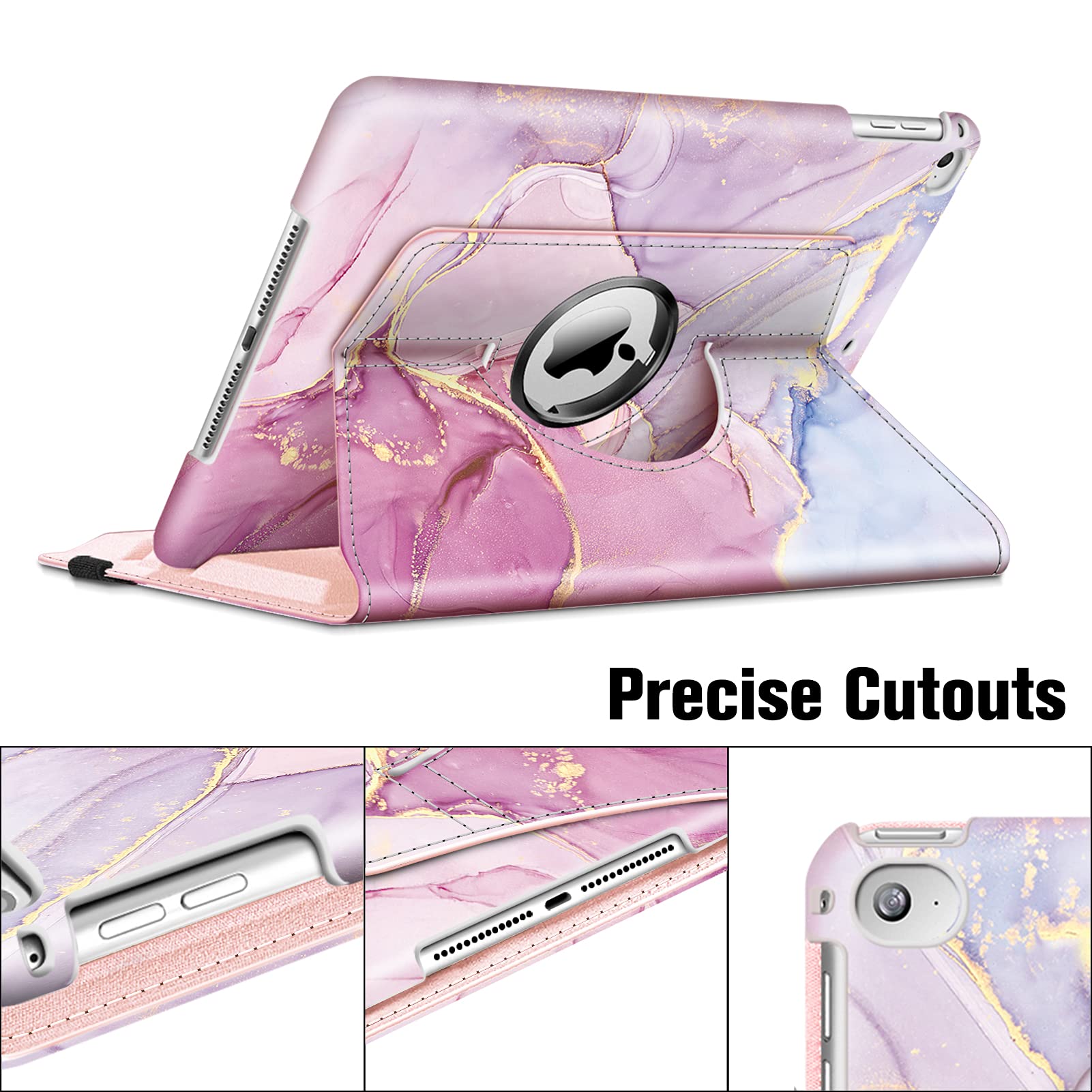Fintie Rotating Case for iPad 6th / 5th Generation (2018 2017 Model, 9.7 inch), iPad Air 2 (9.7 Inch), iPad Air 1 (9.7 Inch) - 360 Degree Rotating Protective Stand Cover Auto Sleep, Glittering Marble