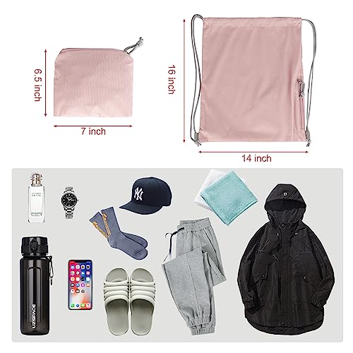 Lily queen Drawstring Backpack Sports Gym Bag Swim Bag With Zipper Pocket (Pink)