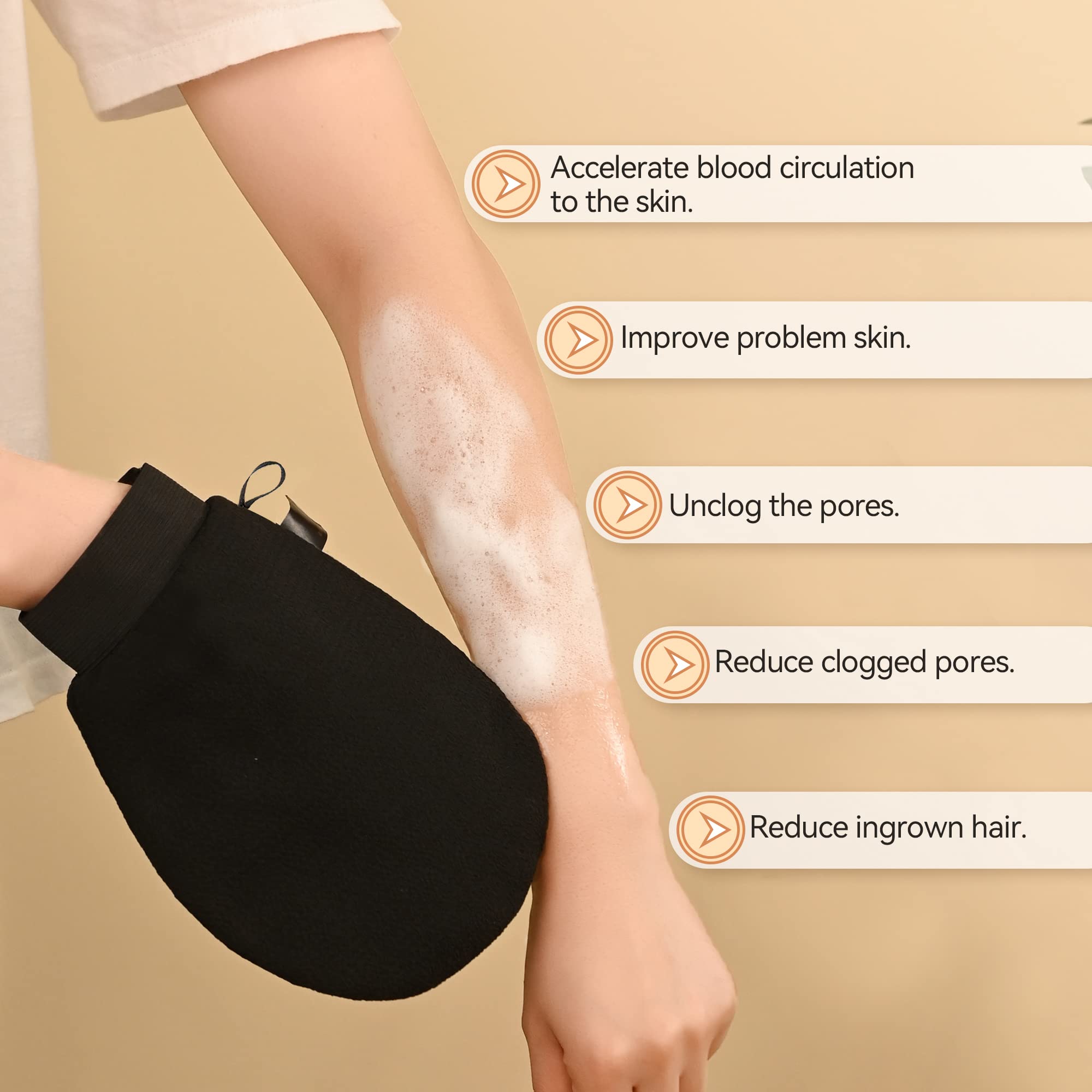 Exfoliating Mitts 2Pcs, Body Scrub Gloves for Bath or Shower, Men's Women's Deep Clean Exfoliating Tool to Remove Dead Skin and Dirt, Home Spa Exfoliating Gloves for Self-Tanning