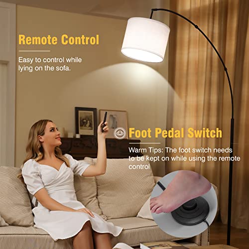 OUTON Arc Floor Lamp with Remote Control, 81" Height Dimmable LED Floor Lamp with Stepless Color Temperature, Modern Tall Standing Lamp with Adjustable Hanging Drum Shade for Living Room, Bedroom