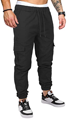 OUTSON Mens Fashion Joggers Sports Pants Casual Cotton Cargo Pants Gym Sweatpants Trousers Mens Long Pant Black