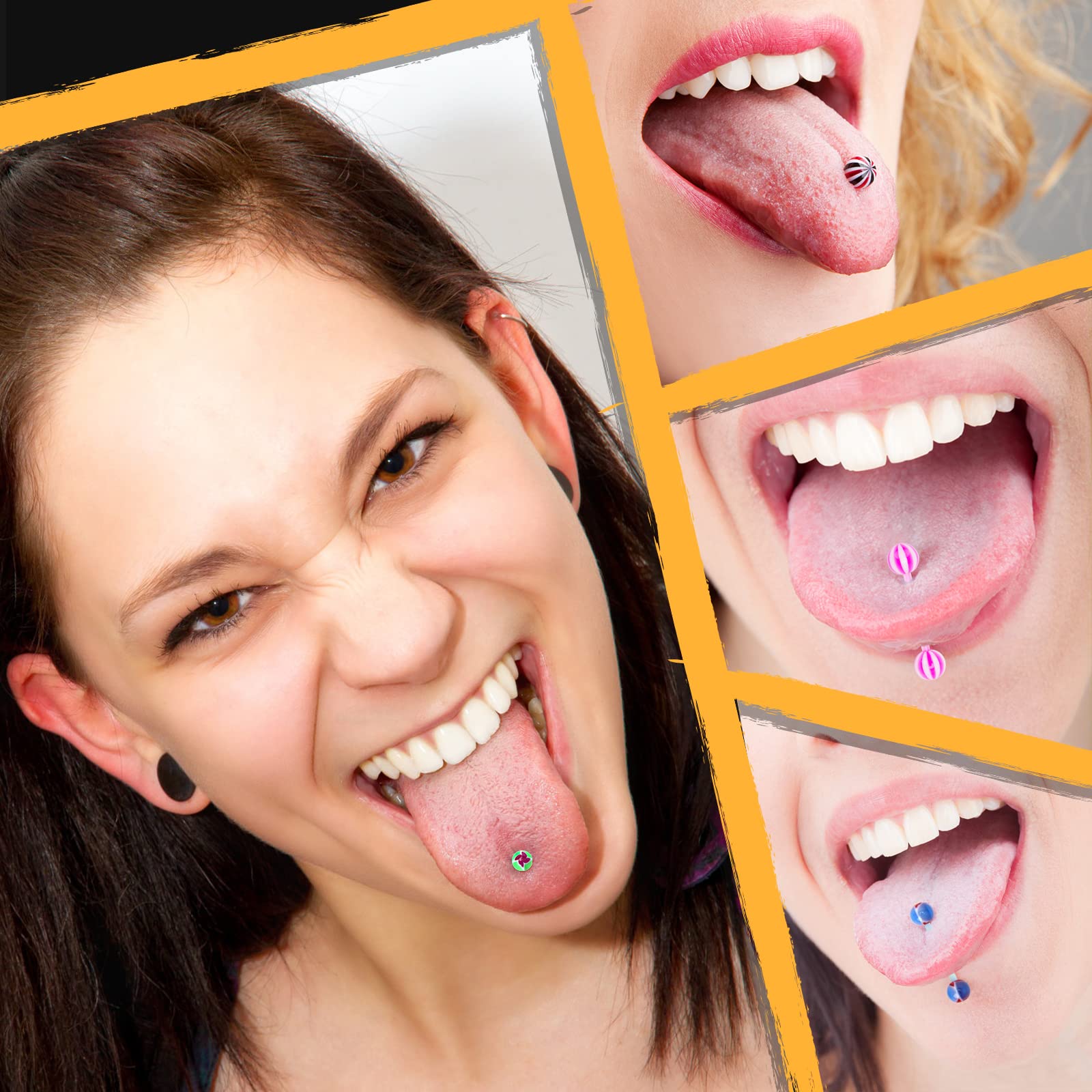 CrazyPiercing 100Pcs 14G Acrylic Tongue Rings, Multi Color Assortment Flexible Tongue Rings Barbells Mix Piercing