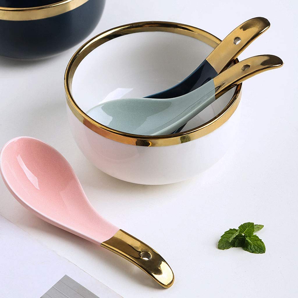 Cooking Spoons Ceramic Household Cereal Breakfast Spoon Short Handle Restaurant Service Spoon Kitchen Tool Stirring Seasoning Small Spoon Table Spoons (Color : Pink)