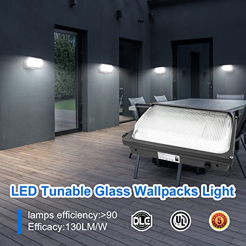 LED Wall Pack Light with Dusk-to-Dawn Photocell,120W/100W/80W Selectable, 0-10V Dimmable 15600LM 5000K Daylight Outdoor Wall Light,Replace 450W MH/HPS, IP65 120-277V AC for Parking Lot DLC & UL Listed
