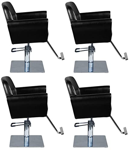 Icarus Howard Modern Hair Salon Styling Chair with Square Base, Chrome T Bar Footrest, 4 Pack