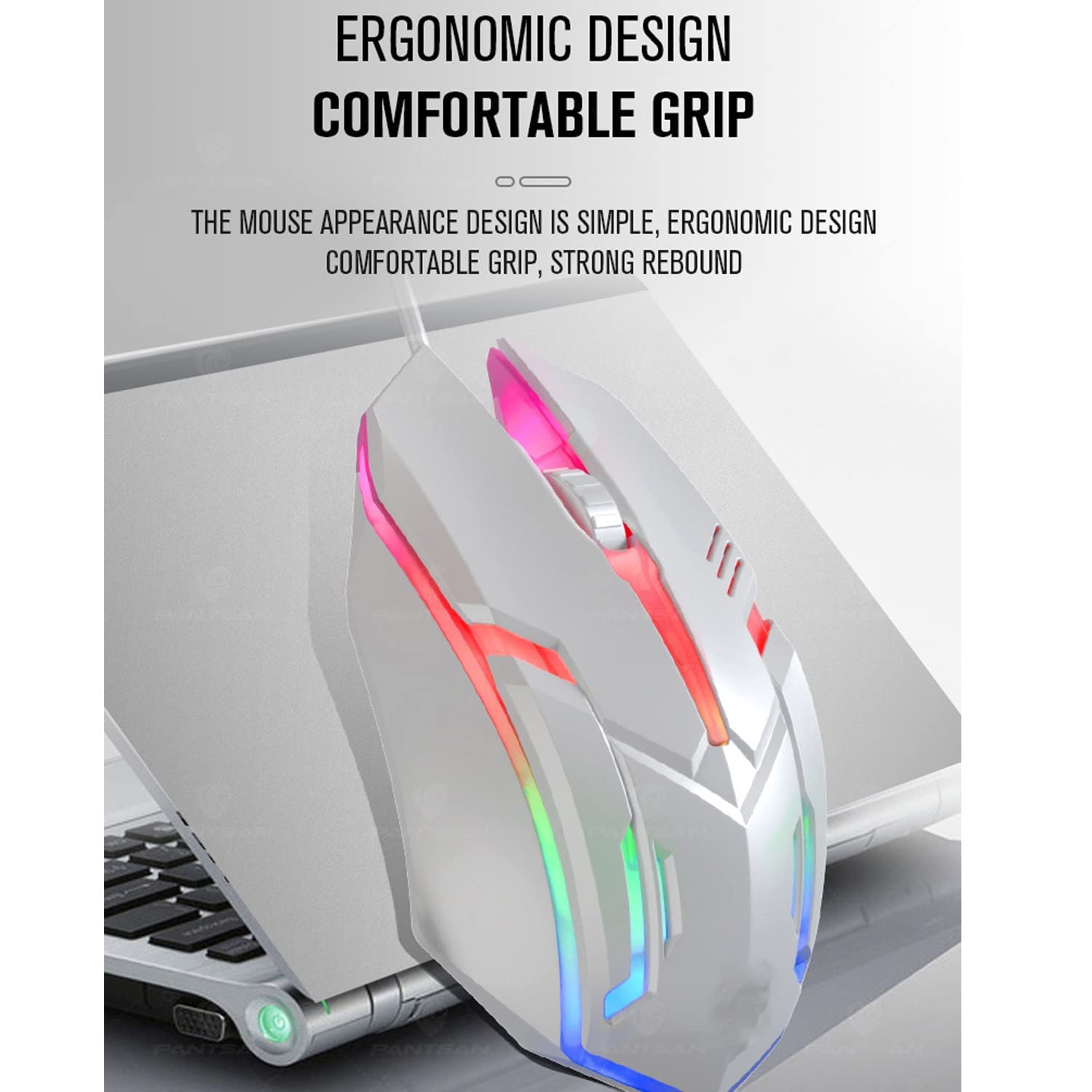 EXHNLE Color Rainbow LED Backlit Mechanical Feeling USB Wired Gaming Keyboard and Mouse Combo, 104 Keys USB Ergonomic Keyboard, for PC Computer Gamer (Color : Black)