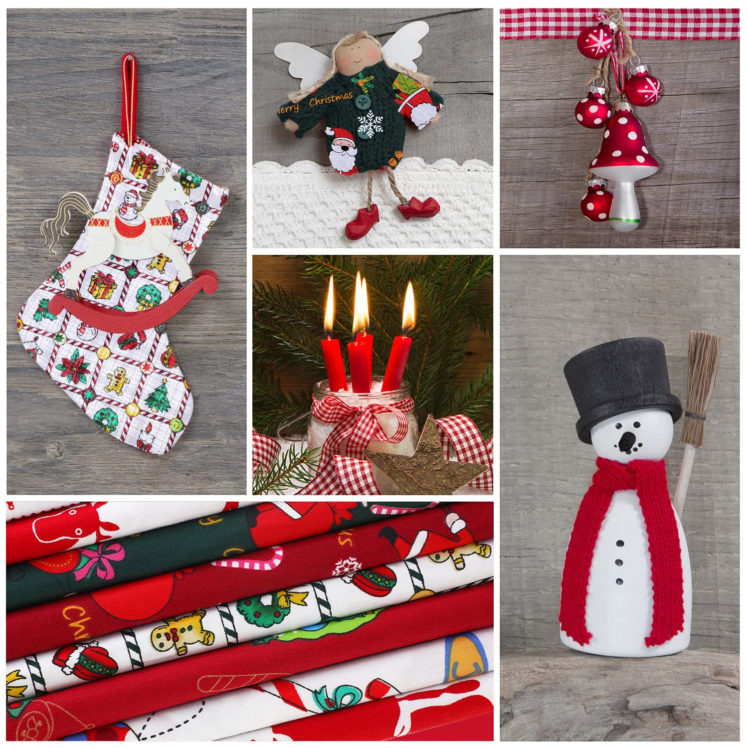Tatuo 30 Pieces Christmas Cotton Fabric Square 10 x 10 Inch Printed Precut Floral Fabric Bundle Patchwork Fabric Scrap Christmas Material for Christmas DIY Craft Sewing Quilting