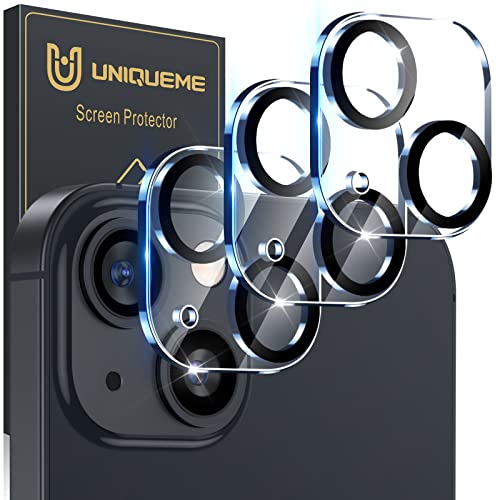 UniqueMe [3 Pack for iPhone 14 / iPhone 14 Plus Camera Lens Protector, [Not for iPhone 14 Pro/iPhone 14 Pro Max] Tempered Glass [Case Friendly][Scratch-Resistant][Night Shooting Mode]-Black