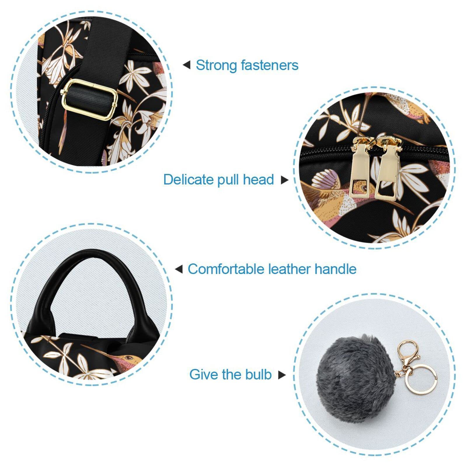 Fustylead Floral Gold Hummingbirds Flowers Backpack Purse for Women Anti Theft Fashion Back Pack Shoulder Bag