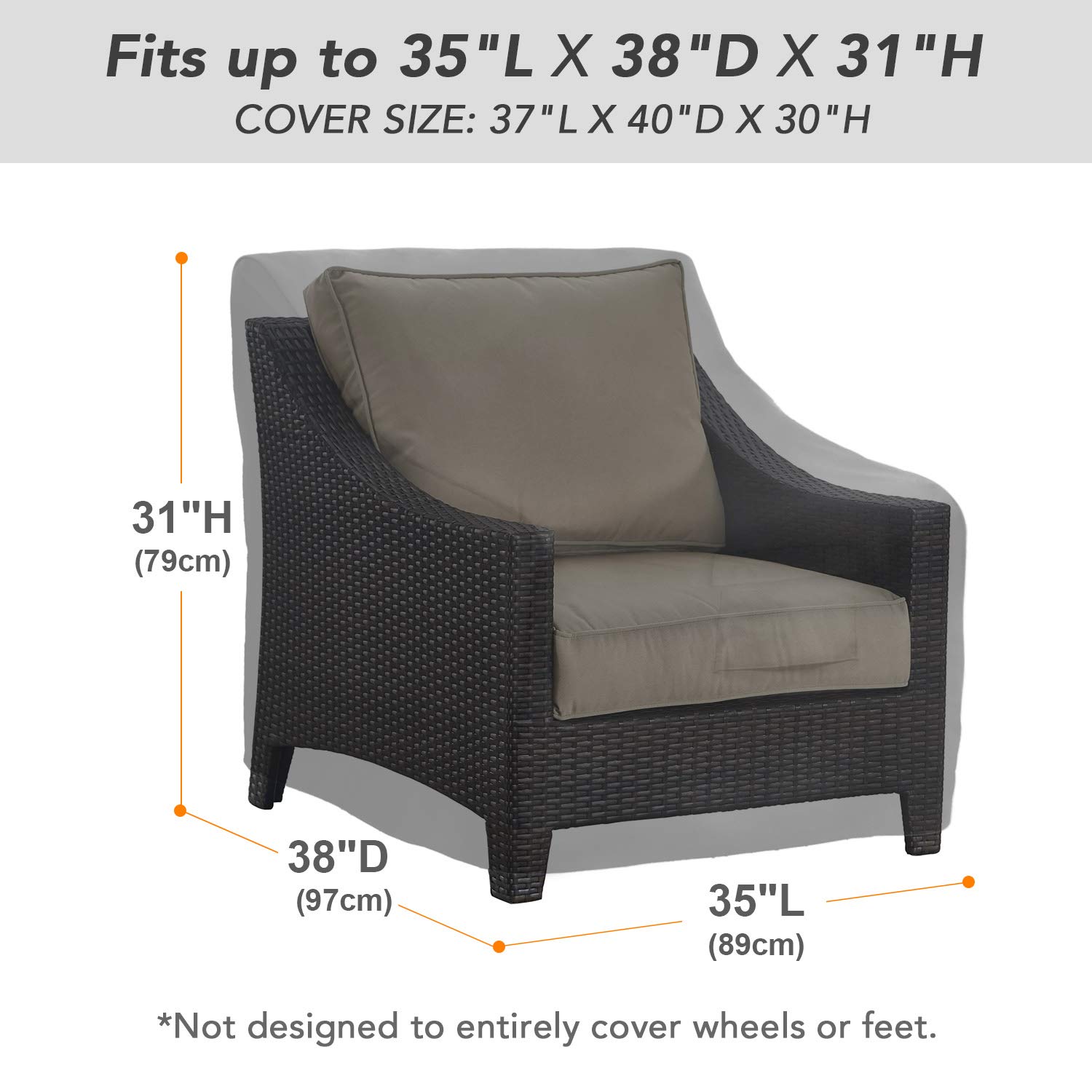 Taufey Patio Chair Covers, 37''Lx40''Dx30''H 600D Heavy Duty Rip-Stop and Waterproof Outdoor Chair Covers (2 Pack - Large, Black)