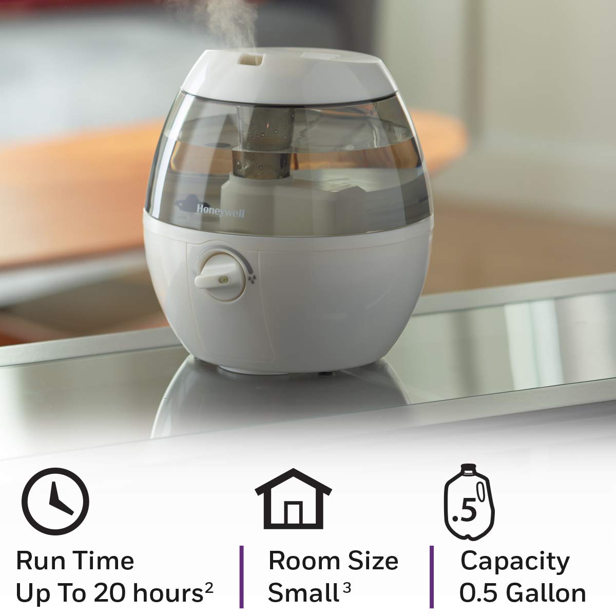 Honeywell HUL520W MistMate Ultrasonic Cool Mist Humidifier, White β Cool Mist Humidifier for Bedroom, Home or Office