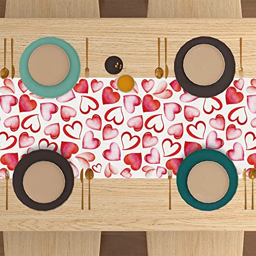 Linen Pink Watercolor Heart Valentines Day Table Runner 72 Inches Long Sweetest Day Wedding Anniversary Home Kitchen Dining Room Table Decoration