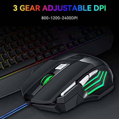 EXHNLE Gaming Keyboard and Mouse Combo Wired LED RGB Backlit, 104 Keys USB Ergonomic Keyboard, for PC Computer Gamer