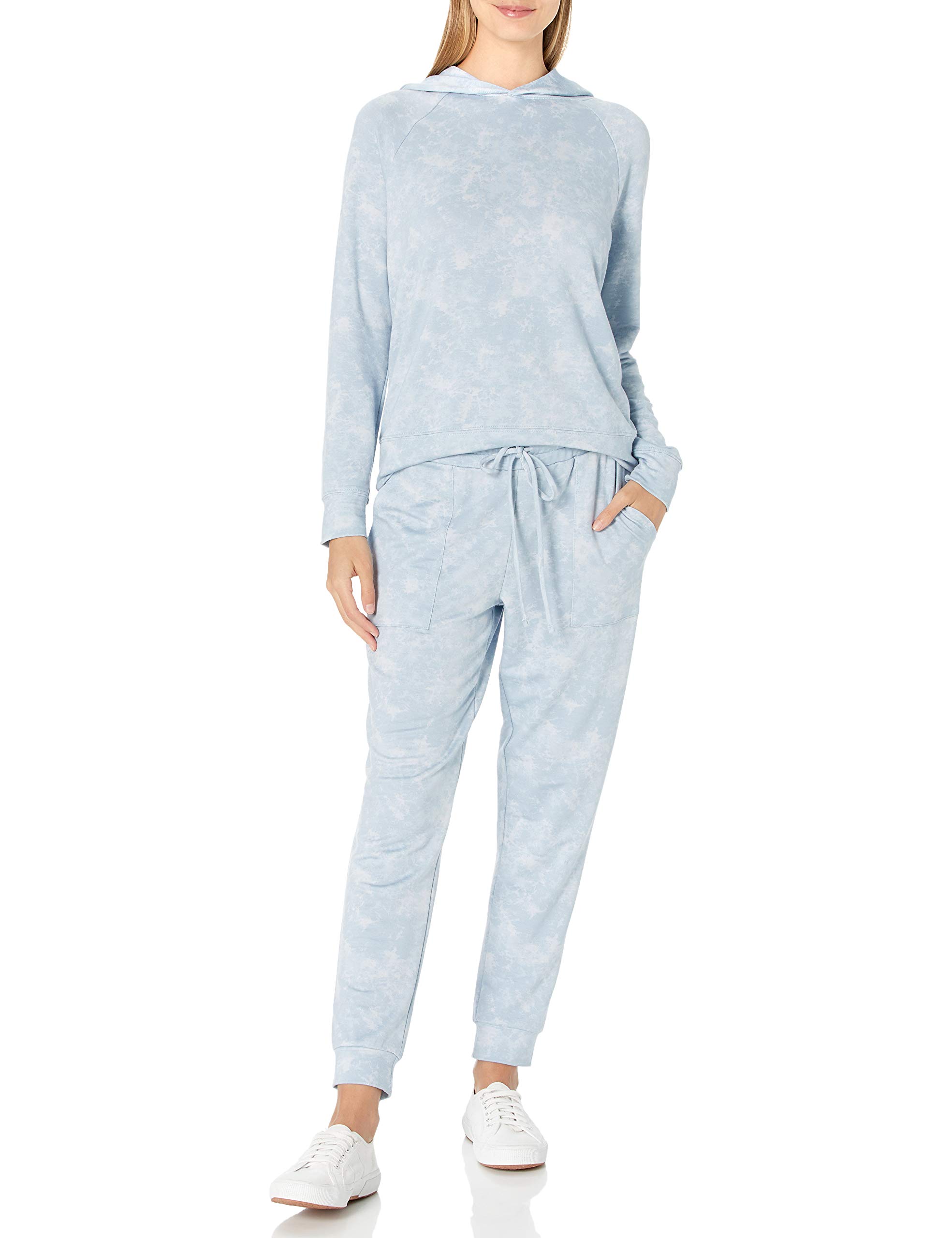 Daily Ritual Women's Tie Dye Popover Sweatshirt, Blue Watercolor Tie Dye, Medium
