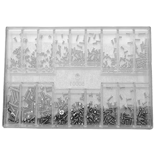 HOTMMGR Small Screws Assortment Kit 18 Kinds M1.2 / M1.4 / M2.0 Tiny Micro Screws Set for Glasses Watches (Silver)