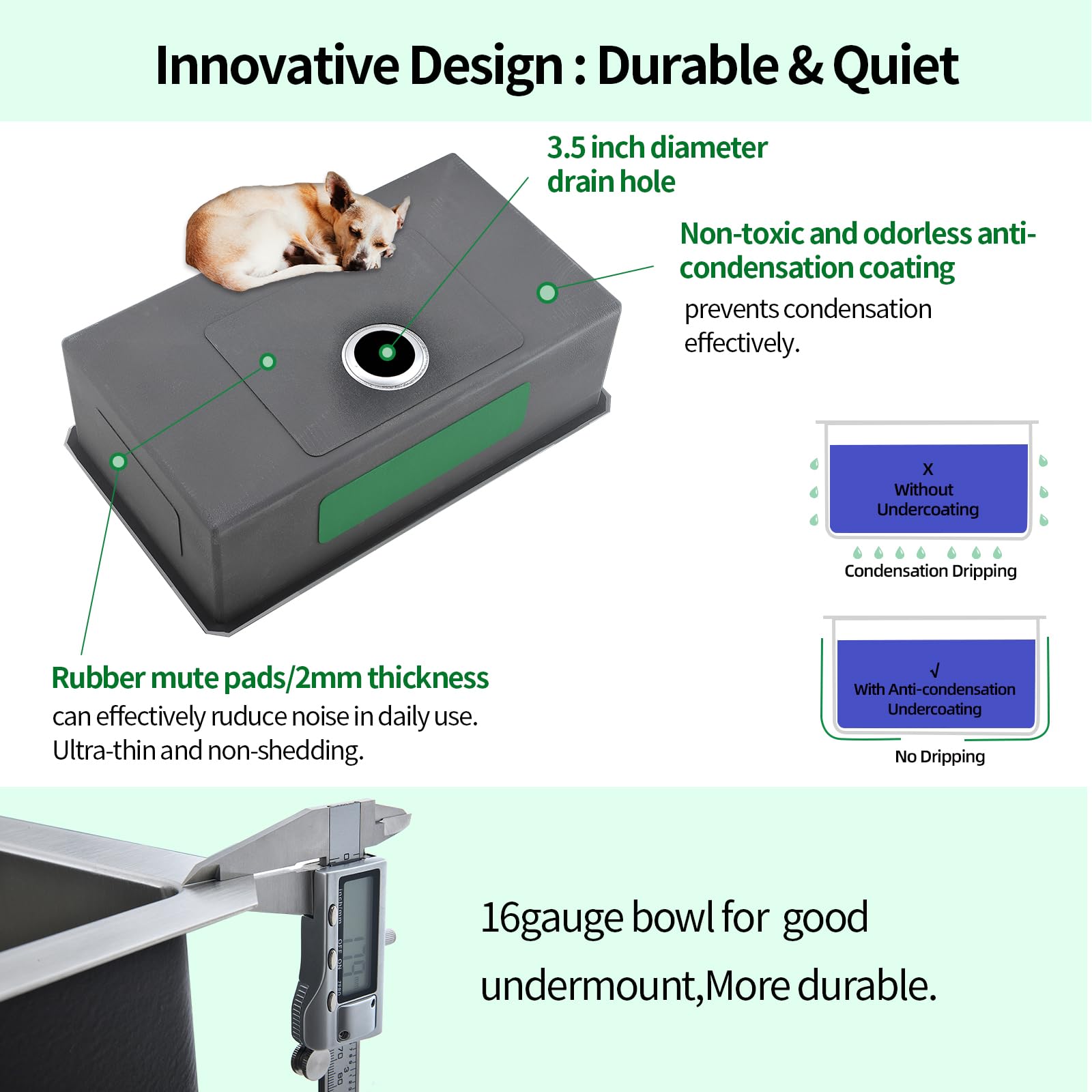 EcoChannels Undermount Kitchen Sink, 32 x 19 Inch Sink Kitchen 16 Gauge Stainless Steel Large Kitchen Sinks Single Bowl