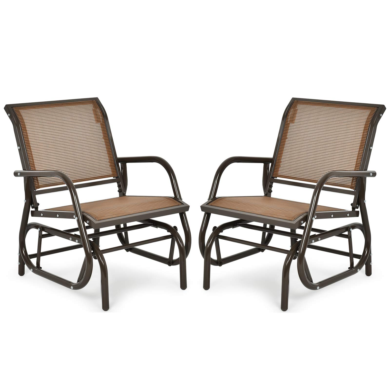 S AFSTAR Outdoor Patio Glider Chairs Set of 2, Porch Glider Swing with Breathable Mesh Fabric and Sturdy Steel Frame, Load Capacity 330LBS, Single Glider Chair for Outside Garden Backyard (Brown)