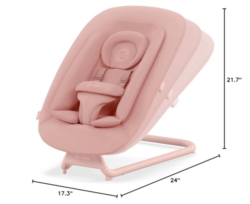 Cybex Lemo Self-Bouncing Baby Bouncer for Playing and Relaxing with Adjustable Harness and Breathable Mesh Backrest, Comfort Inlay with Head Hugger, and Stand, Pearl Pink