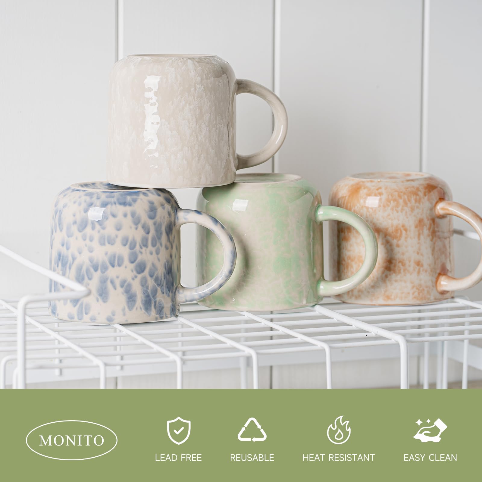 MONITO 12 OZ Coffee Mugs Set of 4, Large Ceramic Coffee Mugs,Modern Coffee Mugs Set with handle for Tea/Latte/Cappuccino/Milk/Cocoa, Funny Tea Cups for Office and Home, Engagement Gifts (12 oz)