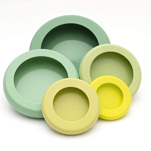 Food Huggers 5pc Reusable Silicone Food Savers | BPA Free & Dishwasher Safe | Fruit & Vegetable Produce Storage for Onion, Tomato, Lemon, Banana, Cans & More | Round, Sage Green