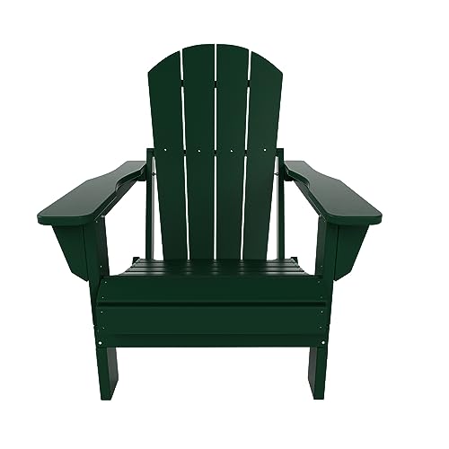 WO Home Furniture Adirondack Chair Lounger Outdoor Folding for Fire Pit, Beach, Balcony, Backyard, Lawn, Patio, Pool, Deck, Garden (Dark Green)