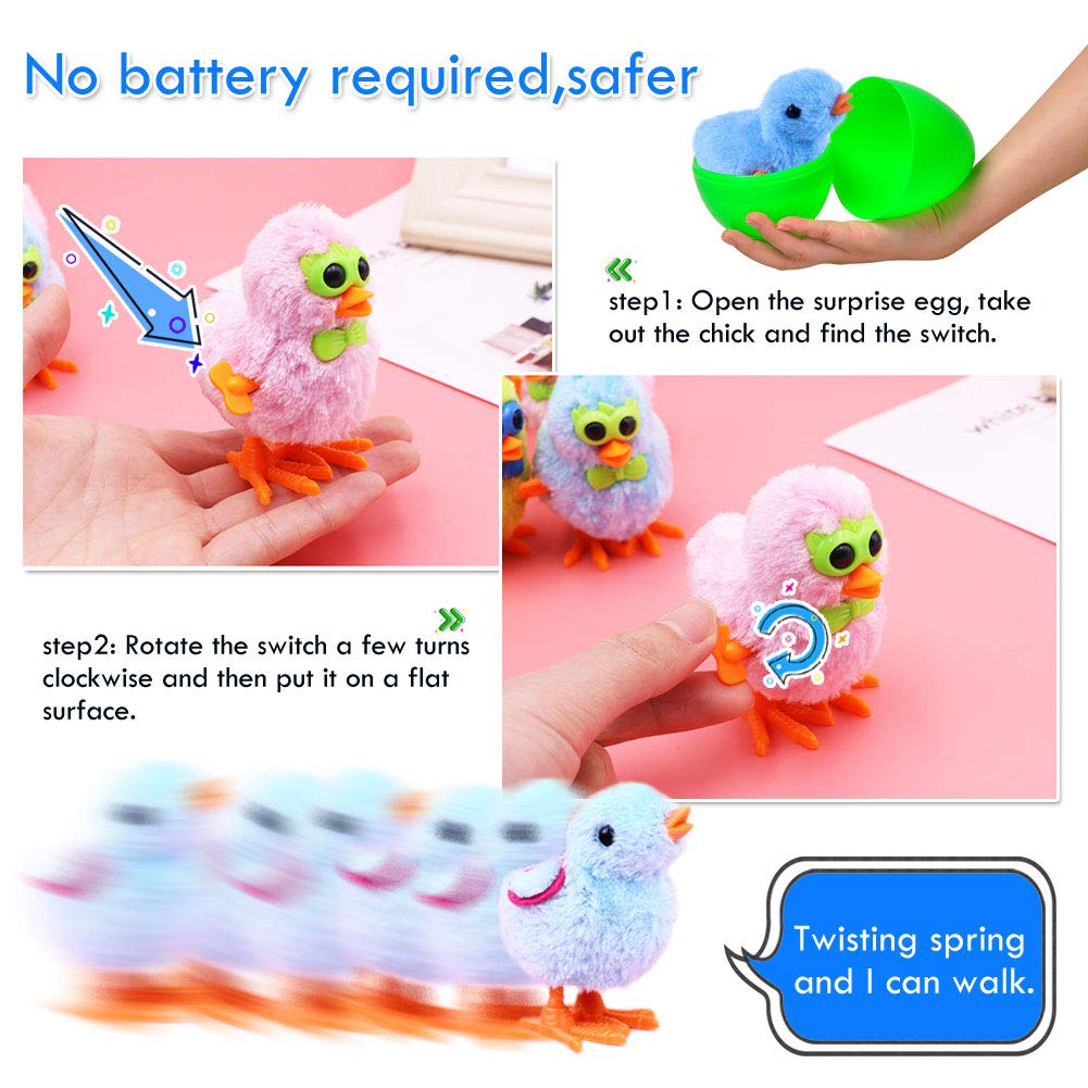 UNGLINGA Wind Up Chicks Easter Eggs Basket Stuffers Decorations for Toddler Boys Girls Kids Gift Prefilled Chicken Surprise Egg Toy Party Supplies Pack of 6