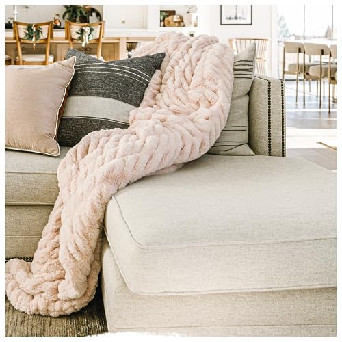 Minky Designs Luxurious Minky Blankets | Super Soft, Fuzzy, and Fluffy Faux Fur | Preppy Couch Covers & Throw Blankets | Ideal for Adults, Kids, Teens (Chic | Blossom Pink)