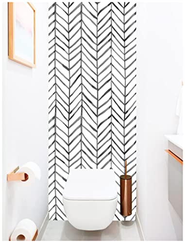 HAOKHOME 96020-1 Boho Stripe Peel and Stick Wallpaper Herringbone Black White Vinyl Self Adhesive Room Decor Contact Paper 17.7in x 9.8ft