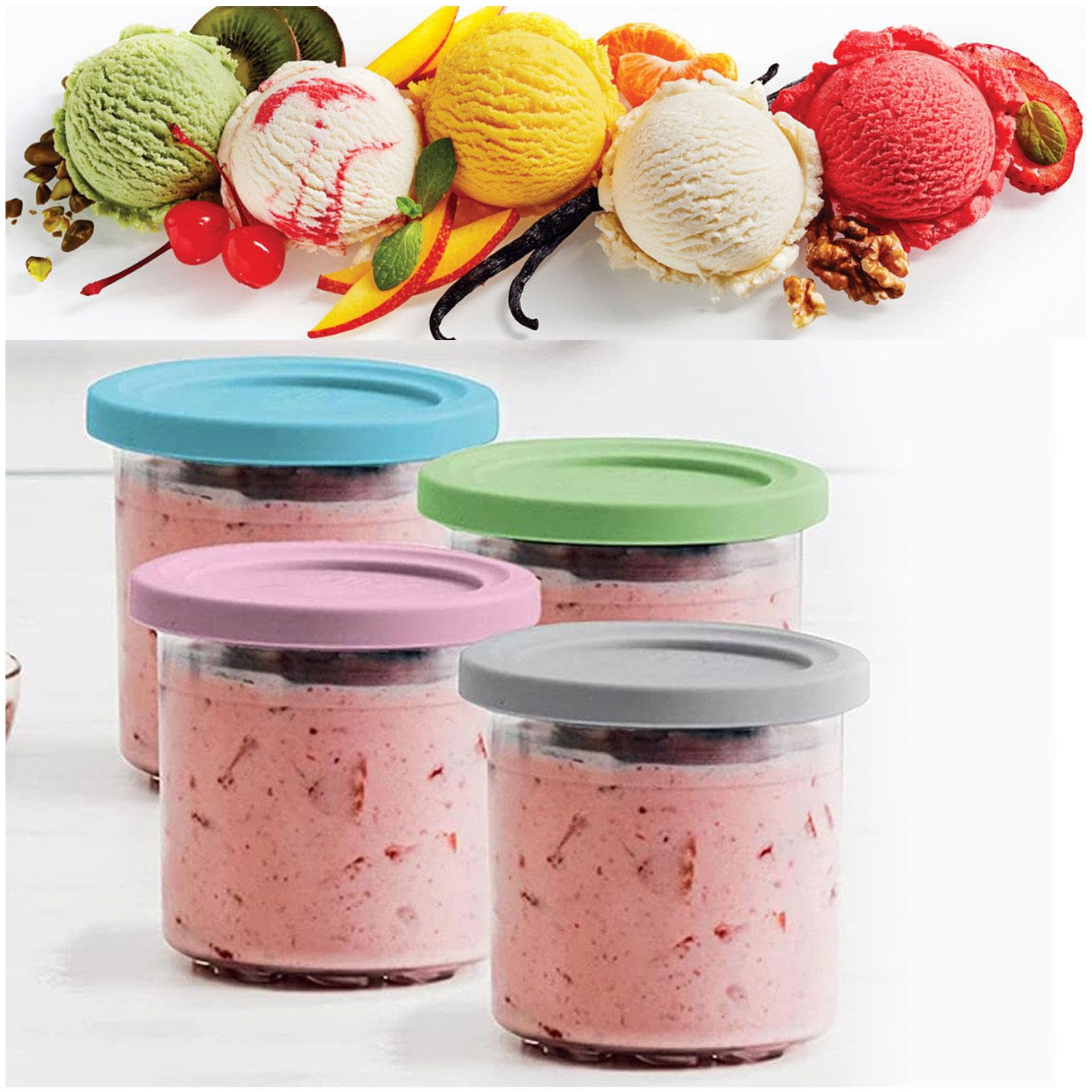 Creami Deluxe Pints, for Ninja Creami Pint,16 OZ Ice Cream Containers Reusable,Leaf-Proof for NC301 NC300 NC299AM Series Ice Cream Maker