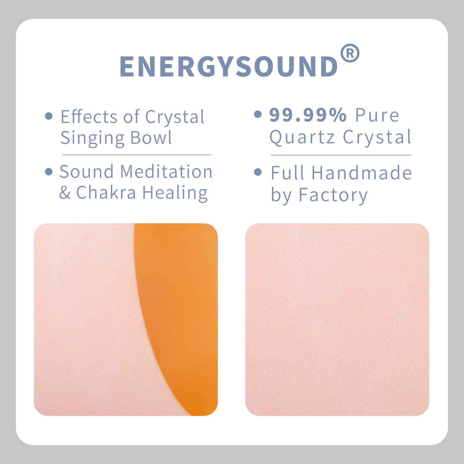 ENERGYSOUND 432Hz Perfect Pitch D Note Sacral Chakra Orange Colored Frosted Quartz Crystal Singing Bowl 10 inch +carrier bag mallet and o-ring included