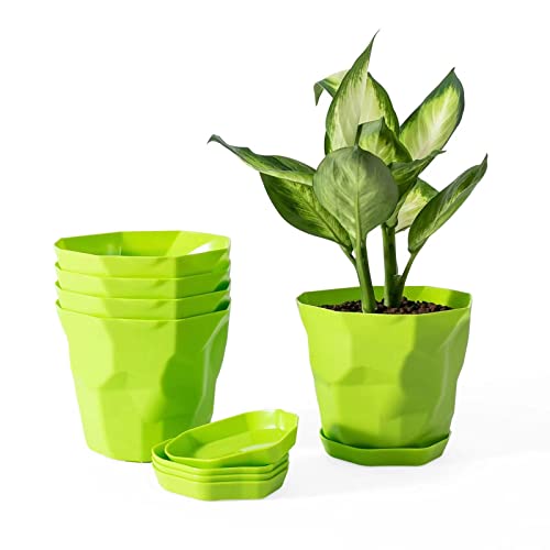 HBSGS Plant Pots Plastic Flower Pots Set with Drainage Holes and Saucers Planter for Indoor Plants Outdoor Plants and Flowers, Colorful