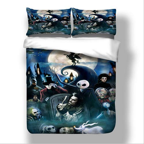 StarFashion Christmas Duvet Cover Set(no Comforter),Scarecrow Style Nightmare Christmas 3pc Bedding Set, Duvet Cover with Pillowcase Gift 3D Design Queen Size