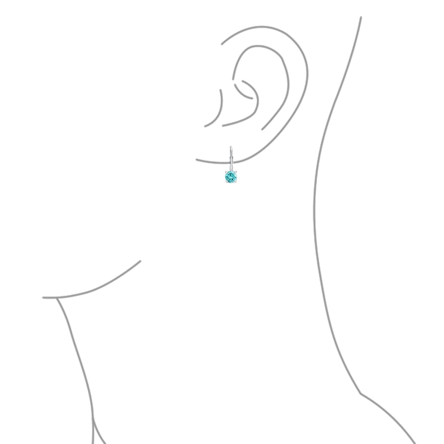 Dainty .50 Ct Round Bezel Brilliant Cut AAA Cubic Zirconia Simulated Gemstone Clear CZ Solitaire Dangle Drop Earrings Lever Back .925 Sterling Silver